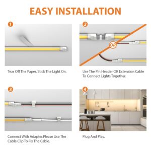 CNSUNWAY Under Cabinet Lighting, 6 PCS Rigid COB LED Strip Lights, 3000K Warm White, 3600LM, 85+ High CRI, No Glare, Eye Protection, Dimmable Cabinet Lights for Counter, Shelf, Bookcase