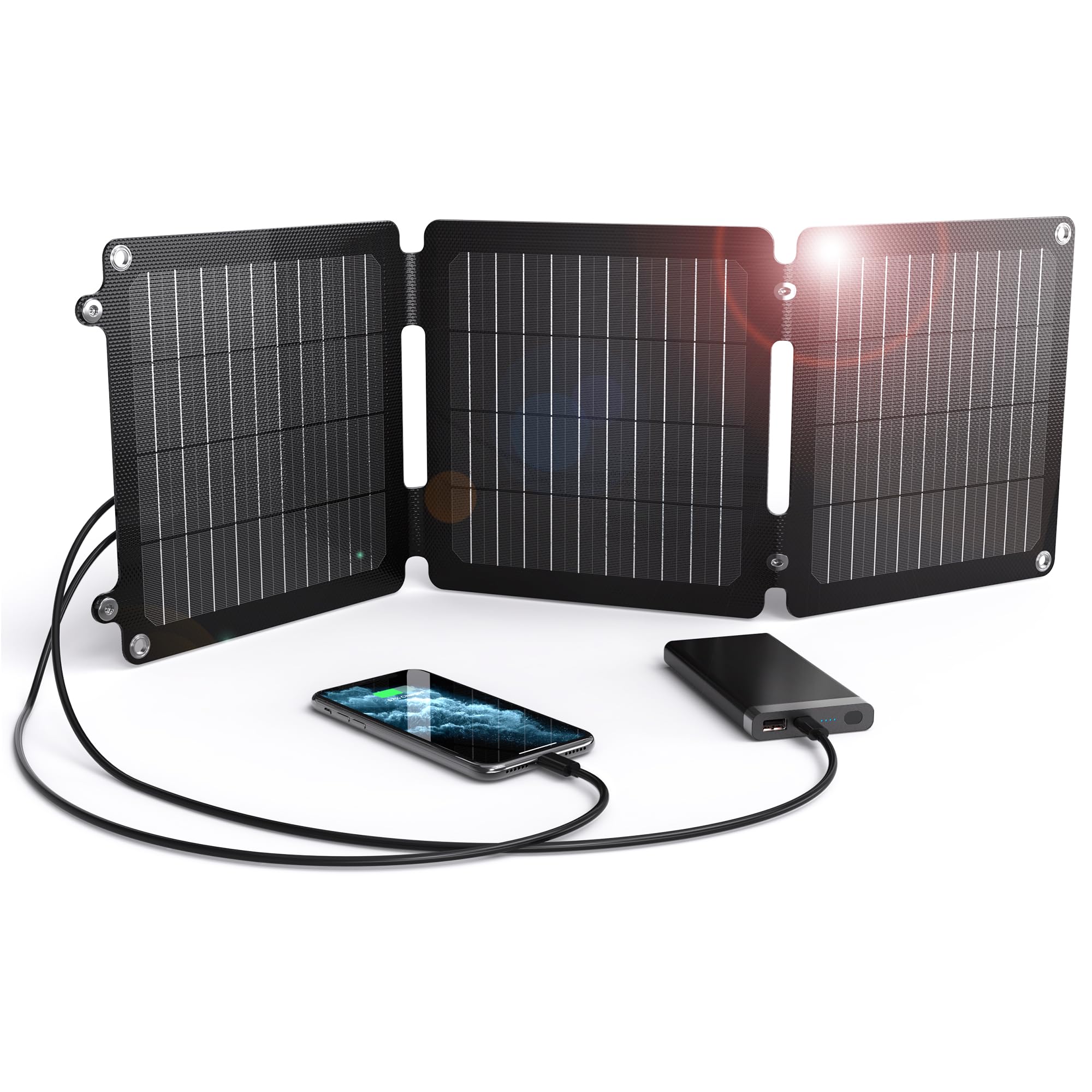 [Ultra-Fast Charging] BigBlue 20W ETFE Solar Charger with Kickstand, SolarPowa 20 Portable Solar Panel Charger with USB-A and USB-C, IP65 Waterproof, Compatible with iPhone, iPad, Samsung, LG etc.