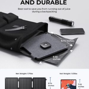 [Ultra-Fast Charging] BigBlue 20W ETFE Solar Charger with Kickstand, SolarPowa 20 Portable Solar Panel Charger with USB-A and USB-C, IP65 Waterproof, Compatible with iPhone, iPad, Samsung, LG etc.