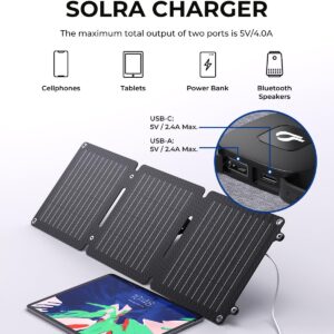 [Ultra-Fast Charging] BigBlue 20W ETFE Solar Charger with Kickstand, SolarPowa 20 Portable Solar Panel Charger with USB-A and USB-C, IP65 Waterproof, Compatible with iPhone, iPad, Samsung, LG etc.