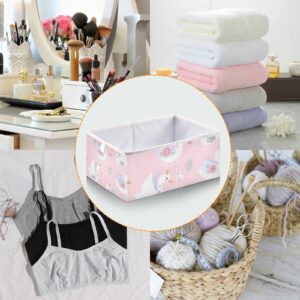 WELLDAY Storage Basket Cute Swans Pink Foldable 15.8 x 10.6 x 7 In Cube Storage Bin Home Decor Organizer Storage Baskets Box for Toys, Books, Shelves, Closet, Laundry, Nursery