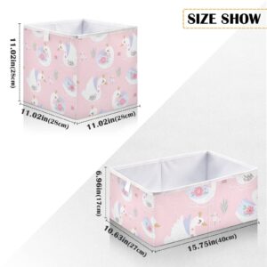 WELLDAY Storage Basket Cute Swans Pink Foldable 15.8 x 10.6 x 7 In Cube Storage Bin Home Decor Organizer Storage Baskets Box for Toys, Books, Shelves, Closet, Laundry, Nursery