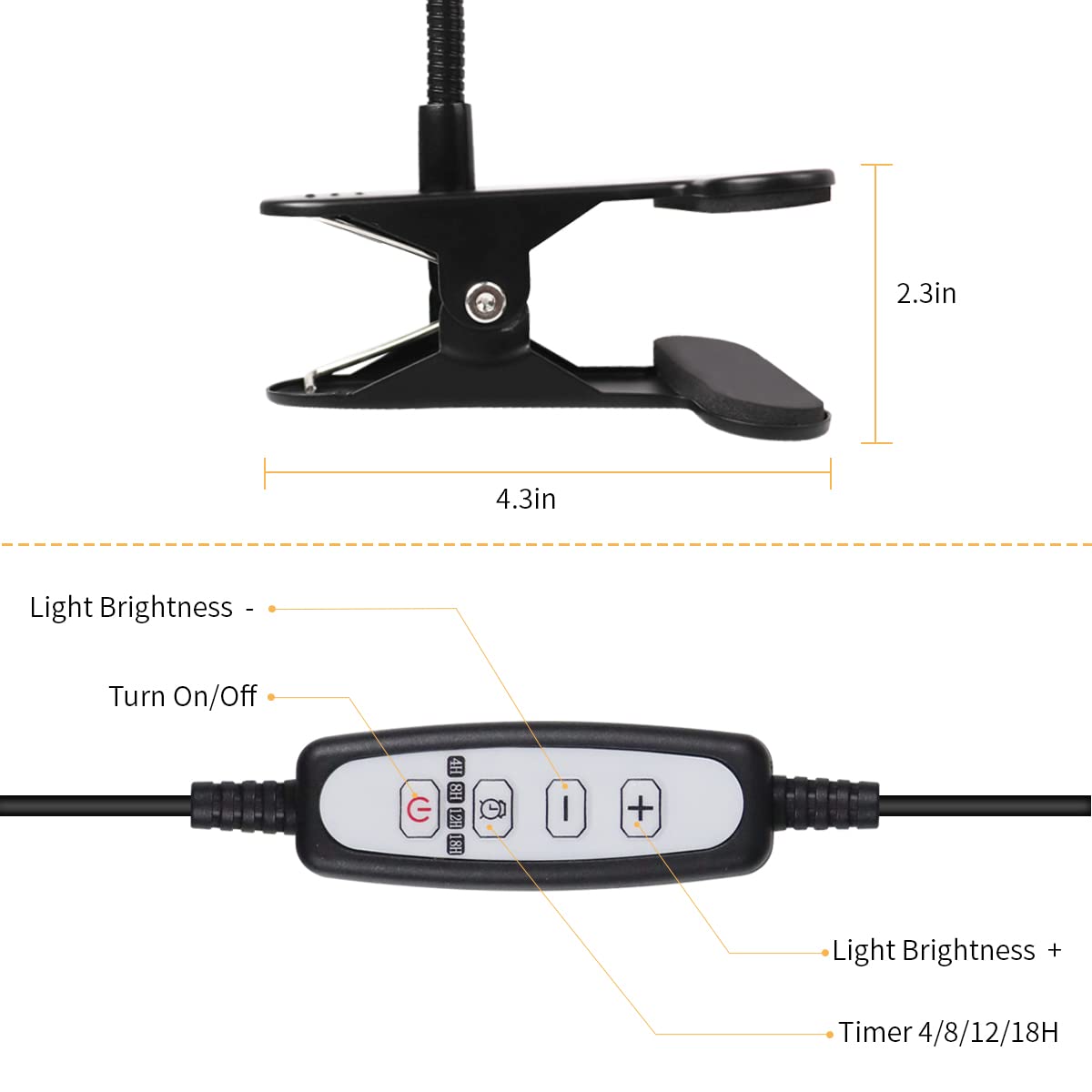 Clip on Light Eye Caring Reading Light, 1600k 23 LED USB Desk Lamp with Flexible Gooseneck & Timer Setting 4/8/12/18H,5 Dimmable Levels Clamp Ring Lamp for Reading in Bed/Artwork/Bedside