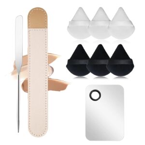 makeup spatula,korean spatula makeup stainless steel makeup spatula and palette set,professional foundation spatula facial cosmetic makeup tool (6 powder puff +1spatula+1 rectangle palette).