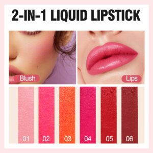 Easilydays Lip & Cheek Stain, 2 In 1 Blusher & Lip Water Tint Makeup, Matte Velvet Watery Tint Lip Gloss, Waterproof Long Lasting Lip Stains, Vivid Color Lip Stain Moisturizing Lightweight Lip Glaze for Women Pink Makeup (#01)