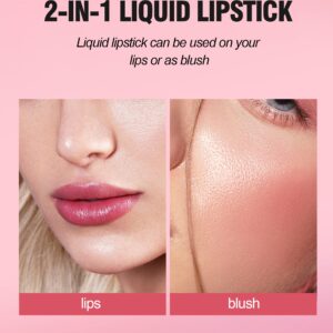 Easilydays Lip & Cheek Stain, 2 In 1 Blusher & Lip Water Tint Makeup, Matte Velvet Watery Tint Lip Gloss, Waterproof Long Lasting Lip Stains, Vivid Color Lip Stain Moisturizing Lightweight Lip Glaze for Women Pink Makeup (#01)