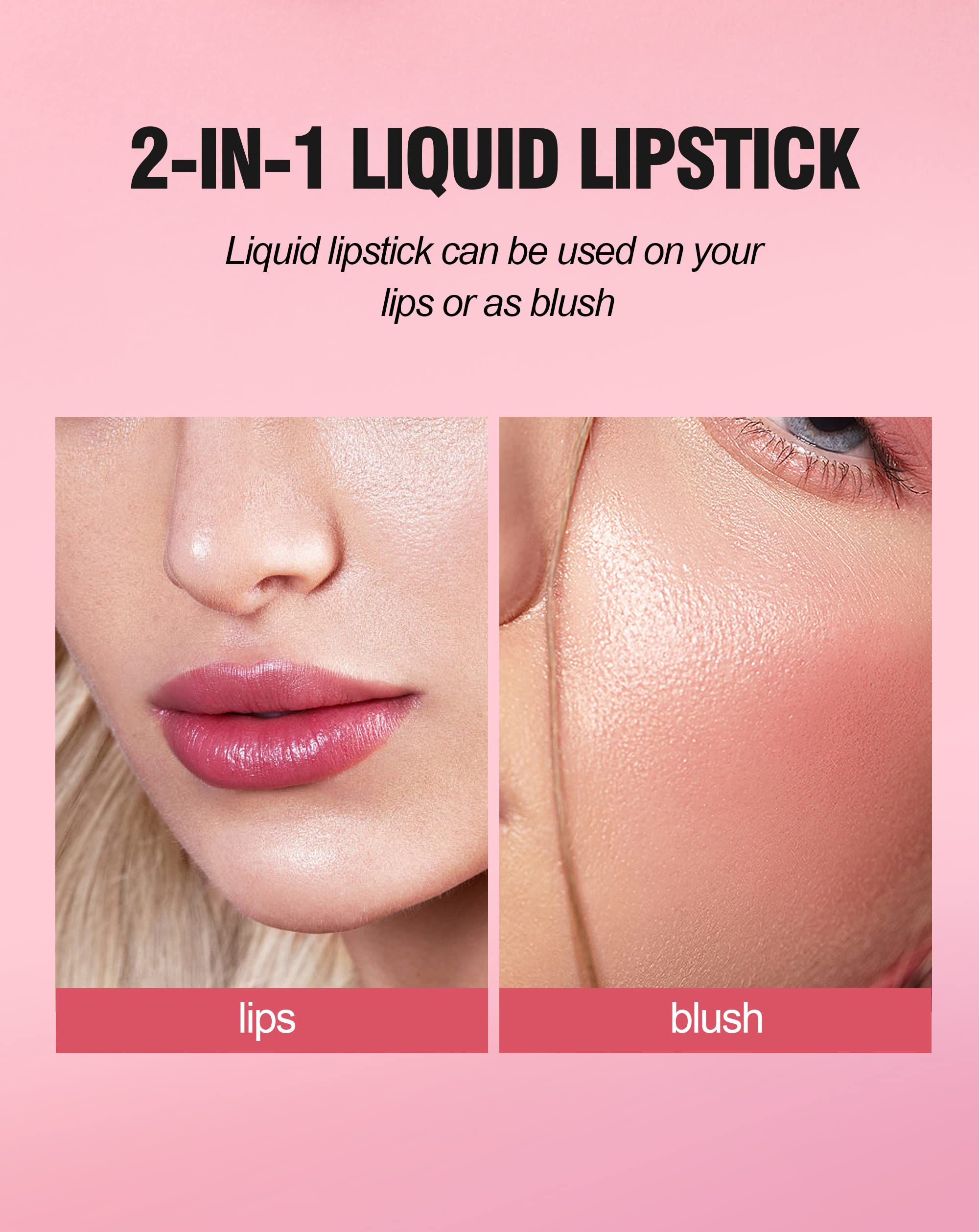 Easilydays Lip & Cheek Stain, 2 In 1 Blusher & Lip Water Tint Makeup, Matte Velvet Watery Tint Lip Gloss, Waterproof Long Lasting Lip Stains, Vivid Color Lip Stain Moisturizing Lightweight Lip Glaze for Women Pink Makeup (#01)