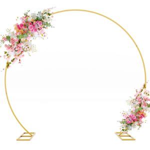 wokceer round backdrop stand 8ft gold wedding arch metal circle balloon arch stand for birthday party wedding bridal shower anniversary ceremony candy tables decoration