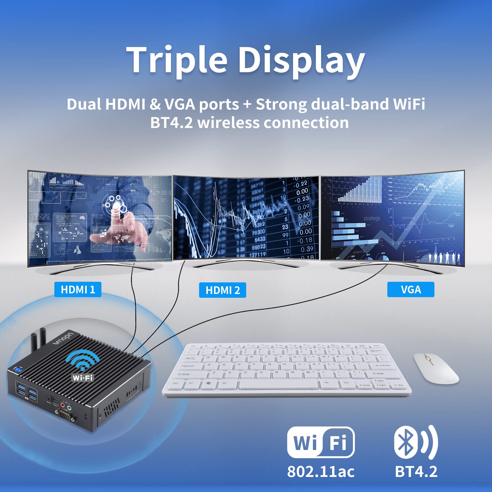 VNOPN Mini PC Intel N3150 Quad Core,Fanless Mini Computer 8G DDR3 128G SSD Windows 10 Pro with License,Dual NIC Ports Micro PC, Desktop PC Support Triple Display, Dual Band WiFi BT4.2