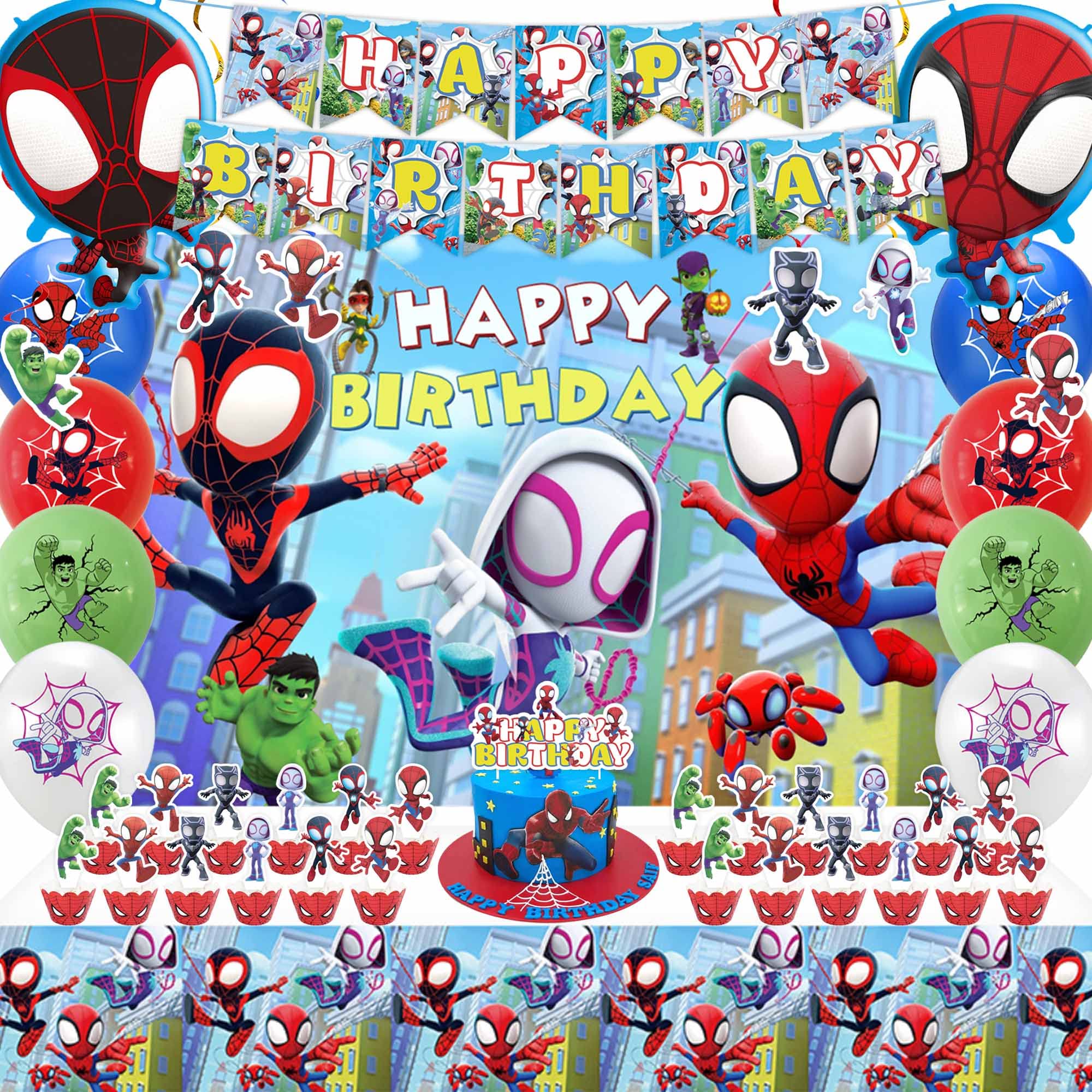 Spidey and His Amazing Friends Birthday Party Decorations, Spidey and His Amazing Friends Party Supplies Include Backdrop, Banner, Foil Balloons, Tablecloth