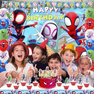 Spidey and His Amazing Friends Birthday Party Decorations, Spidey and His Amazing Friends Party Supplies Include Backdrop, Banner, Foil Balloons, Tablecloth