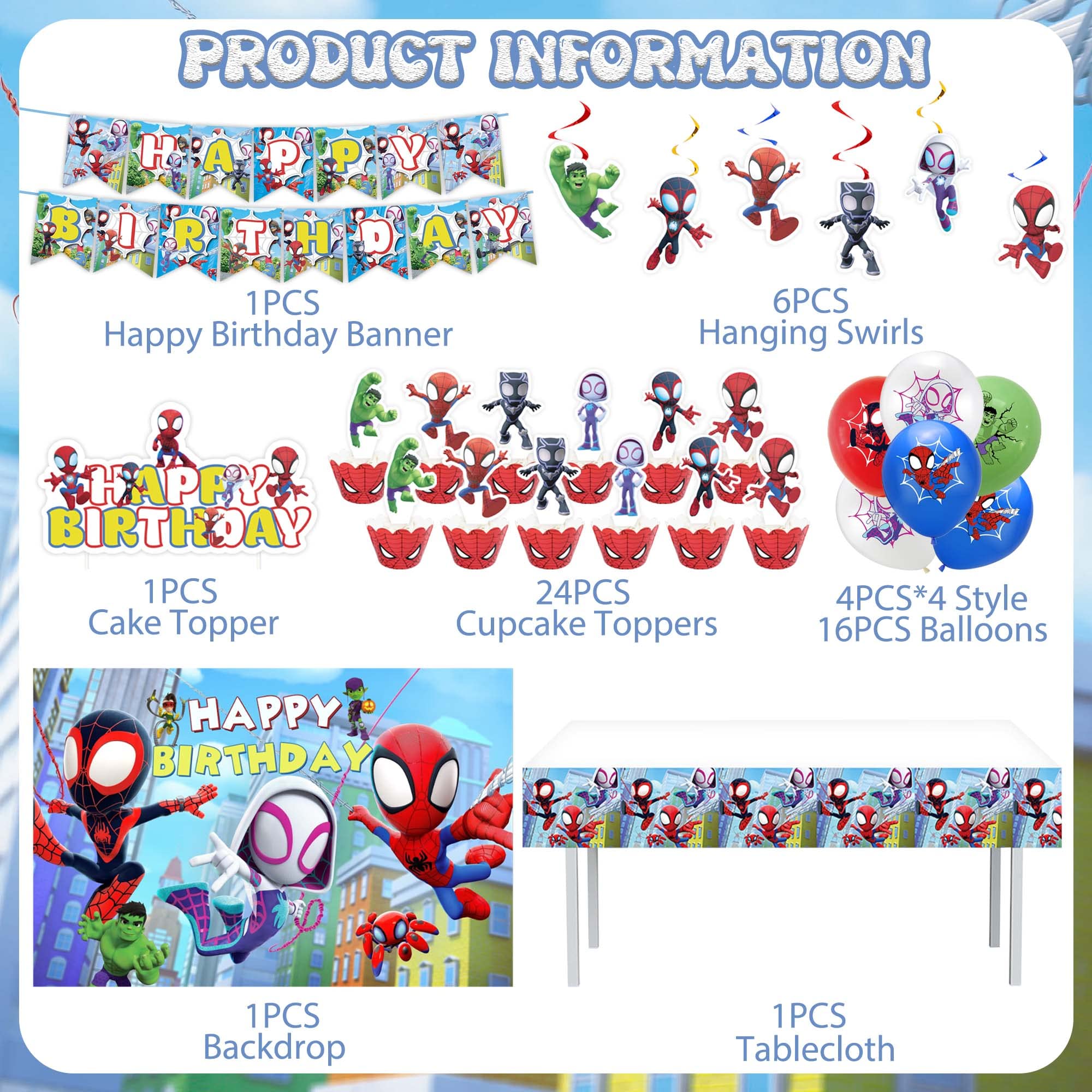 Spidey and His Amazing Friends Birthday Party Decorations, Spidey and His Amazing Friends Party Supplies Include Backdrop, Banner, Foil Balloons, Tablecloth