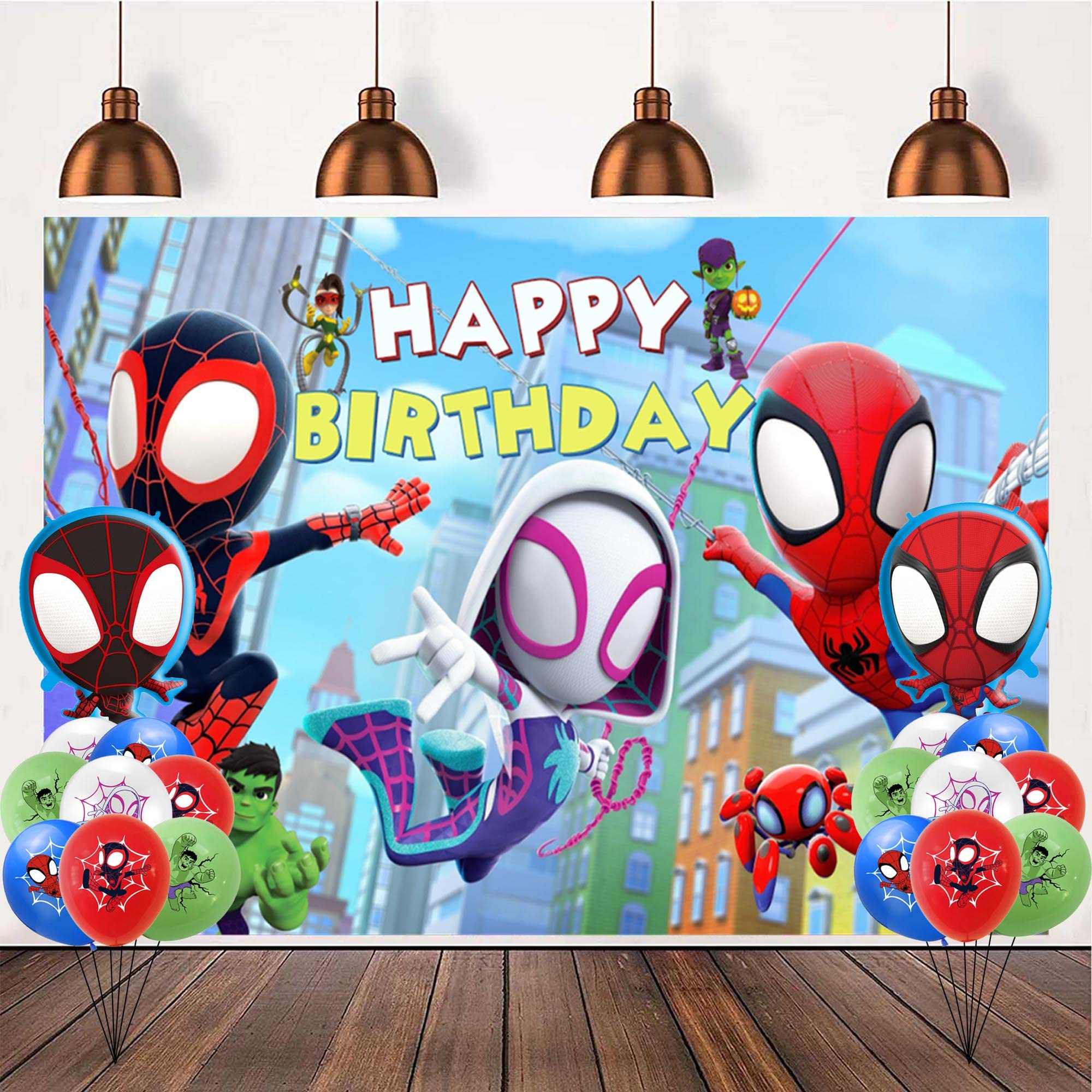 Spidey and His Amazing Friends Birthday Party Decorations, Spidey and His Amazing Friends Party Supplies Include Backdrop, Banner, Foil Balloons, Tablecloth