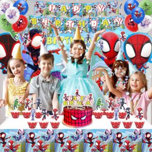 Spidey and His Amazing Friends Birthday Party Decorations, Spidey and His Amazing Friends Party Supplies Include Backdrop, Banner, Foil Balloons, Tablecloth