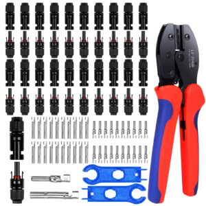 karidge solar cable connector-crimping tool kit,20 pairs male/female solar panel connectors, 1 crimper pliers,2pcs spanner wrench,40pcs solar panel wiring kits