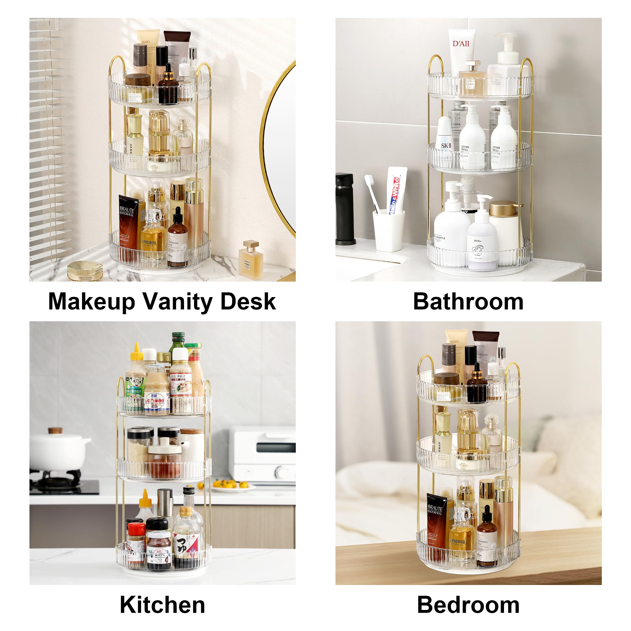 Weidace 360 Rotating Makeup Organizer for Vanity, Bathroom Countertop Organizer Spinning Perfume Organizer, High-Capacity Cosmetic and Skincare Dresser Make Up Holder Rack (3 Tiers, White)