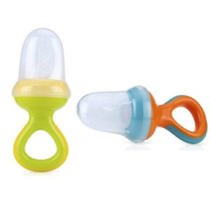 nuby nibbler mesh first soft foods feeder, 2pk (orange/green)