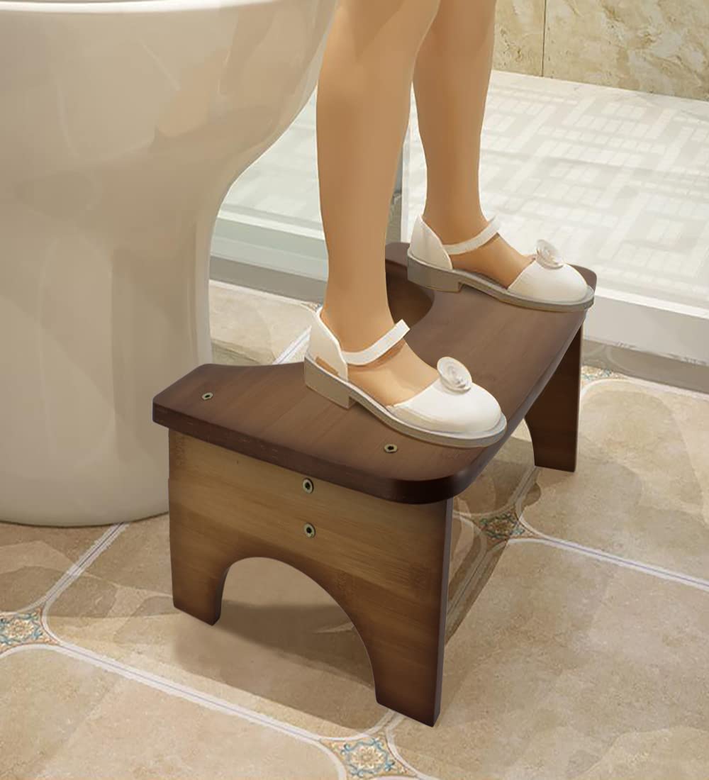 Squatting Toilet Stool for Adults, 6.5" Toilet Stool Squat Adult for Bathroom,Bamboo Potty Stool with Non-Slip Mat Toilet Step Stool - Halloween Decorations Healthy Gifts for Adults Kids Seniors.Brown