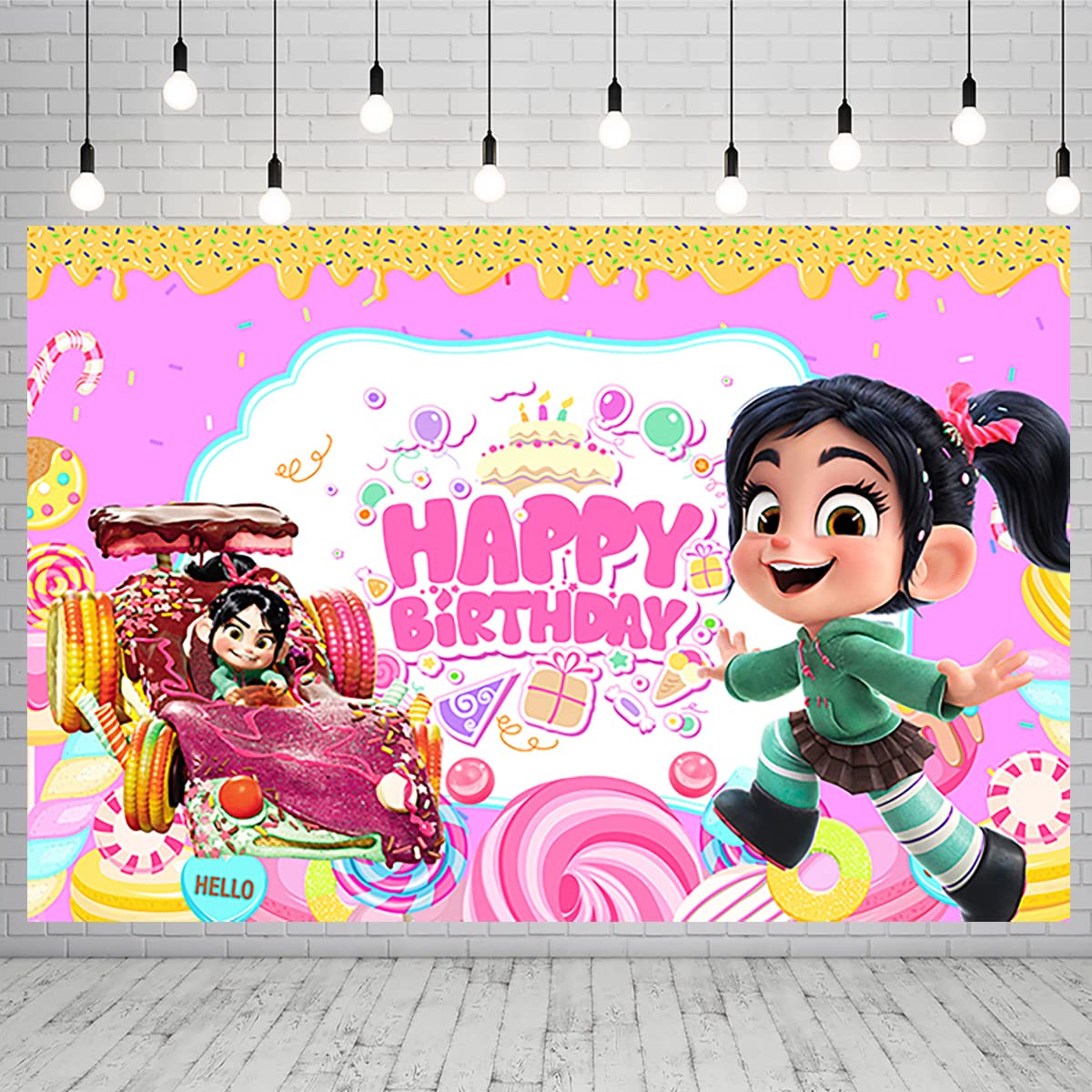 Princess Vanellope Backdrop for Birthday Party Supplies Wreck It Ralph Banner for Party Decorations Vanellope Von Schweetz Baby Shower Photo Background 59x38in