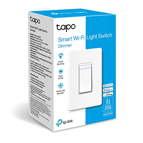 TP-Link Tapo Smart Dimmer Switch, Single Pole, Neutral Wire Required, 2.4GHz Wi-Fi Light Switch Compatible with Alexa and Google Home, UL Certified, No Hub Required, White (Tapo S500D)