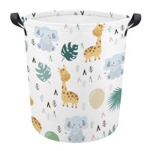 hoamoya collapsible jungle animals cartoon laundry basket giraffe elephant leaf freestanding laundry hamper with handles large waterproof cloth toy storage bin for household bedroom bathroom