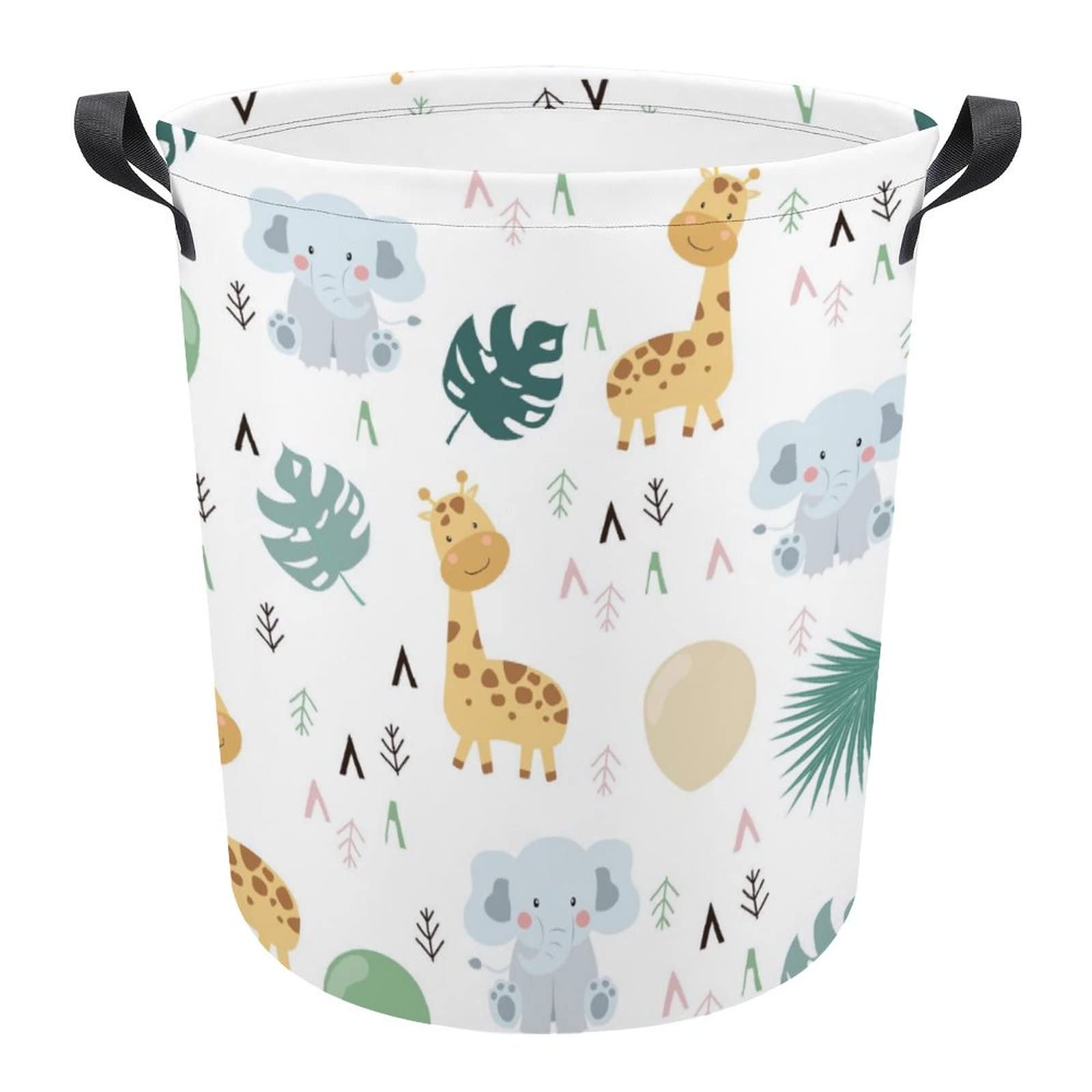 HoaMoya Collapsible Jungle Animals Cartoon Laundry Basket Giraffe Elephant Leaf Freestanding Laundry Hamper With Handles Large Waterproof Cloth Toy Storage Bin for Household Bedroom Bathroom