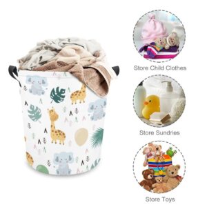 HoaMoya Collapsible Jungle Animals Cartoon Laundry Basket Giraffe Elephant Leaf Freestanding Laundry Hamper With Handles Large Waterproof Cloth Toy Storage Bin for Household Bedroom Bathroom