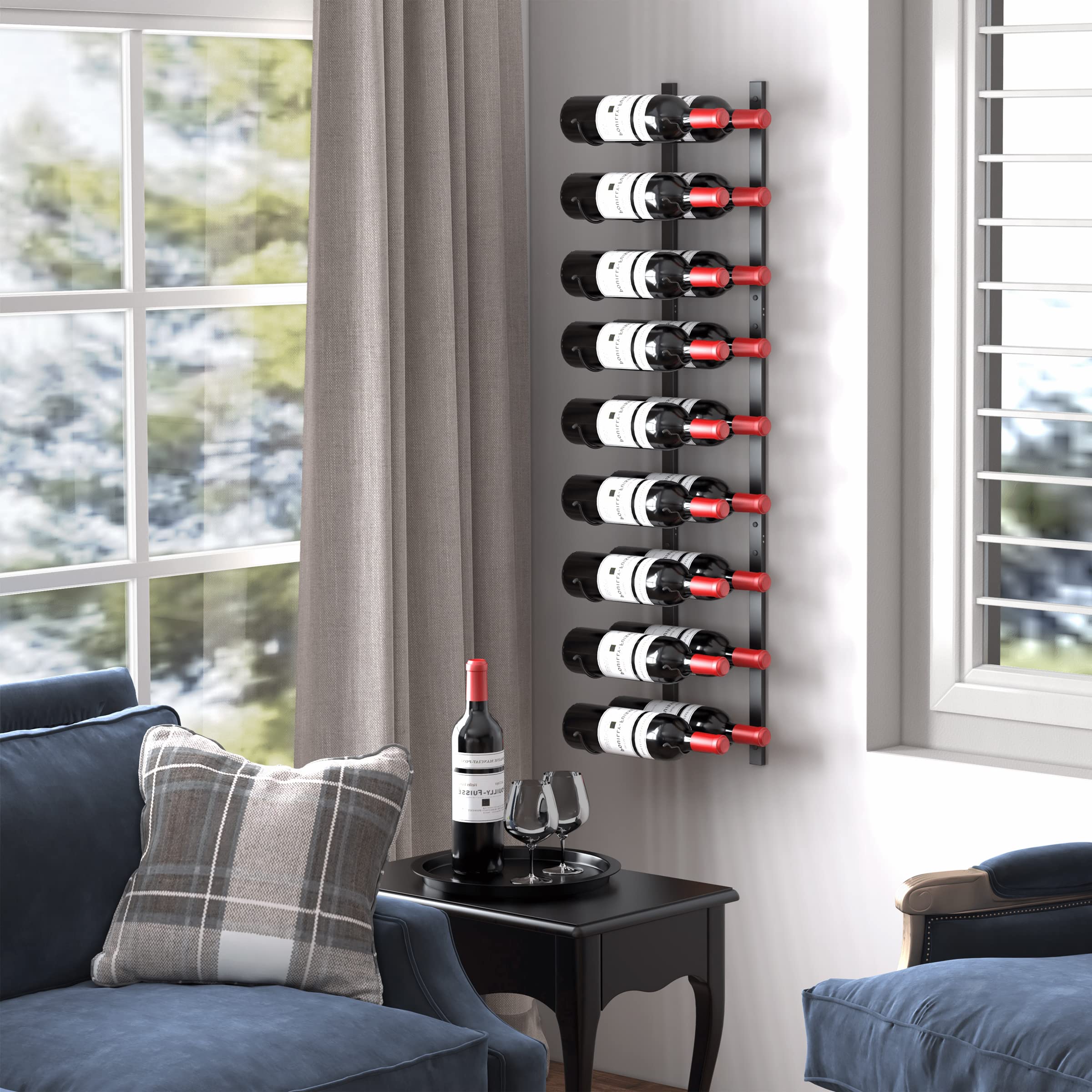 CharaVector Stainless Steel Wine Rack Wall Mounted 36 Bottles 2PCS, DIY 1/2/3 Wall Wine Rack, Matte Black Hanging Wine Rack, Double Sturdy Wall-Mounted Wine Racks, Home and Kitchen Decor