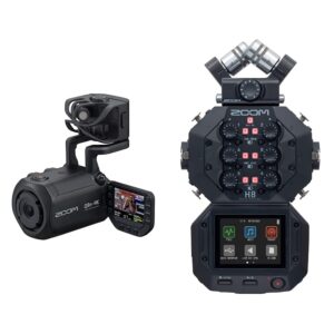 zoom q8n-4k handy video recorder, 4k uhd video, stereo microphones plus two xlr inputs & h8 12-track portable recorder, stereo microphones, 6 inputs, touchscreen interface, usb audio interface