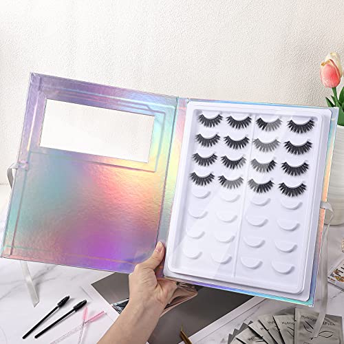 Noverlife 16 Pairs Eyelash Packaging Book, False Eyelash Holder Extension Container Eyelash Display Tray, Empty Eyelash Sample Protect Case Lash Catalog Book for Beauty Salon Business - Holographic