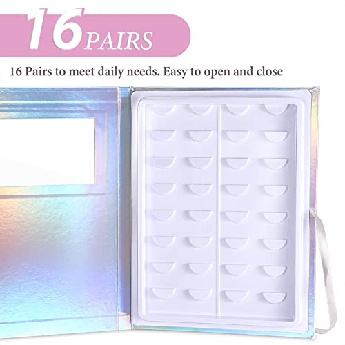 Noverlife 16 Pairs Eyelash Packaging Book, False Eyelash Holder Extension Container Eyelash Display Tray, Empty Eyelash Sample Protect Case Lash Catalog Book for Beauty Salon Business - Holographic