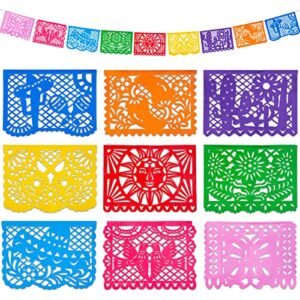 futureplusx 18 feet papel picado banner, mexican party banner plastic fiesta banner multicolor cinco de mayo decorations for mexican party supplies dia de los muertos