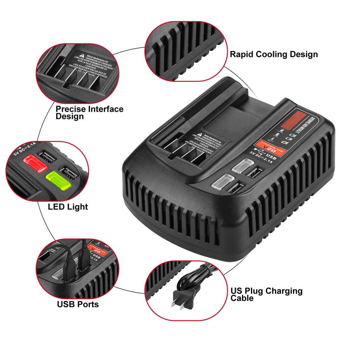 20V Fast Charger CMCB104 for Craftsman V20 Lithium Battery CMCB204 CMCB202 CMCB201 CMCB209 CMCB205 CMCB100 CMCB101 Replacement for Craftsman 20V Battery Charger