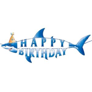 wernnsai shark happy birthday banner - shark party decorations for kids boys pre-strung shark birthday banner ocean theme party supplies beach under the sea theme party hanging wall decor