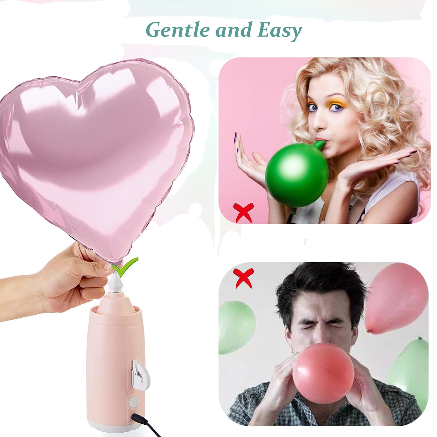 Electric Magic Balloon Pump, Electric Air Inflator Party Air Blower Pump with 1 Nozzle 1 Balloon Cutter and 10 Pcs Long Balloons,Great for Twisty Curly Balloon, Foil Balloons (Pink)