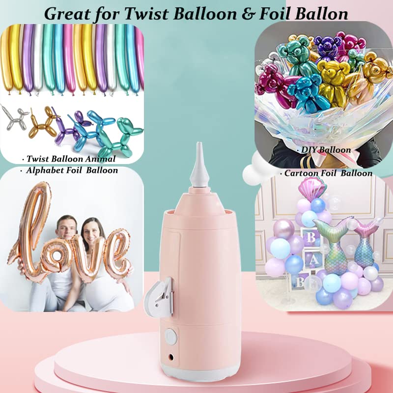 Electric Magic Balloon Pump, Electric Air Inflator Party Air Blower Pump with 1 Nozzle 1 Balloon Cutter and 10 Pcs Long Balloons,Great for Twisty Curly Balloon, Foil Balloons (Pink)