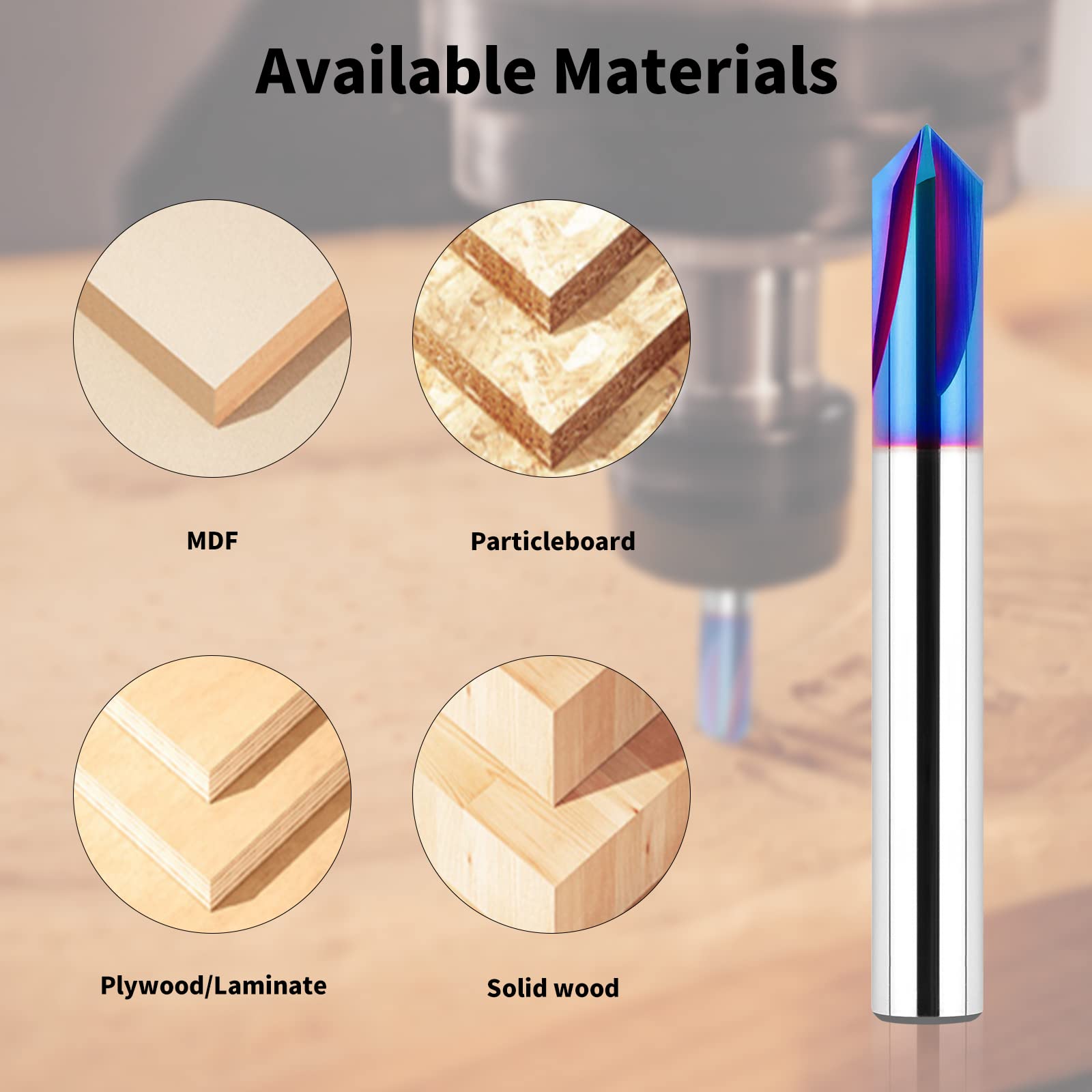 EANOSIC 90 Degree V Bit 1/4" Shank, Carbide CNC Chamfer End Mill, 4-Flute V Groove Router Bit with Blue Nano Coating for Wood CNC Engraving Carving