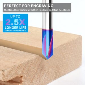 EANOSIC 90 Degree V Bit 1/4" Shank, Carbide CNC Chamfer End Mill, 4-Flute V Groove Router Bit with Blue Nano Coating for Wood CNC Engraving Carving