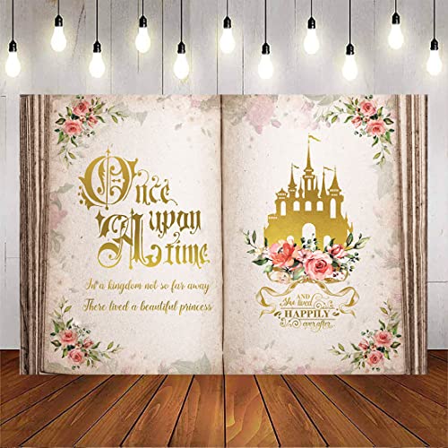 Avezano Once Upon a Time Backdrop Fairy Tale Birthday Party Background Old Opening Story Book Ancient Castle Wedding Baby Shower Birthday Party Decorations Banner Props(7x5ft)