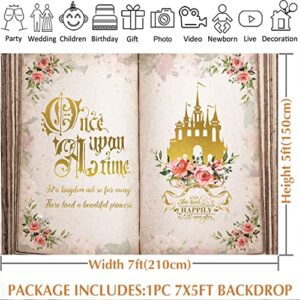 Avezano Once Upon a Time Backdrop Fairy Tale Birthday Party Background Old Opening Story Book Ancient Castle Wedding Baby Shower Birthday Party Decorations Banner Props(7x5ft)