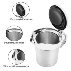 Stainless Steel Gravy Boat, Double Insulated Gravy Sauce Jug with Hinged Lid for Family Dinner, Thanksgiving, Halloween, Christmas (450ml-16oz -Silver)