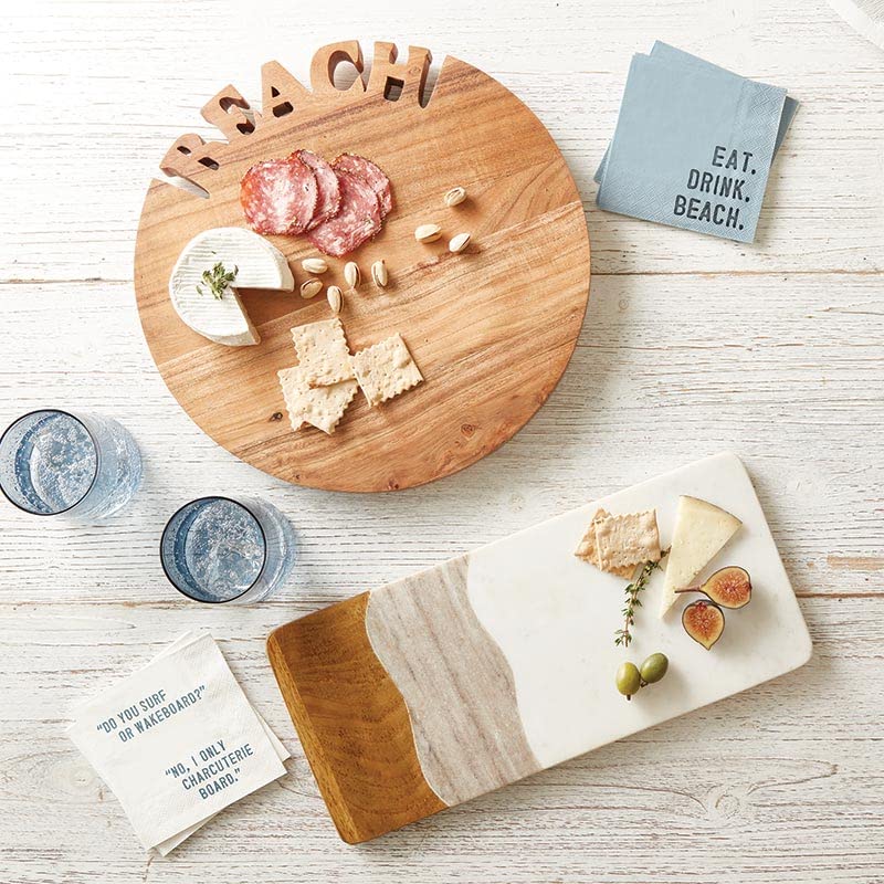 Santa Barbara Design Studio Face to Face Collection Serving Trays Hand Crafted Charcuterie Board, Medium, Marble & Wood