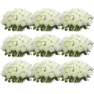 jexine 100 pieces artificial roses flowers bulk, long stem realistic fake silk roses bouquet for table centerpiece vases wedding party home kitchen decor (white)