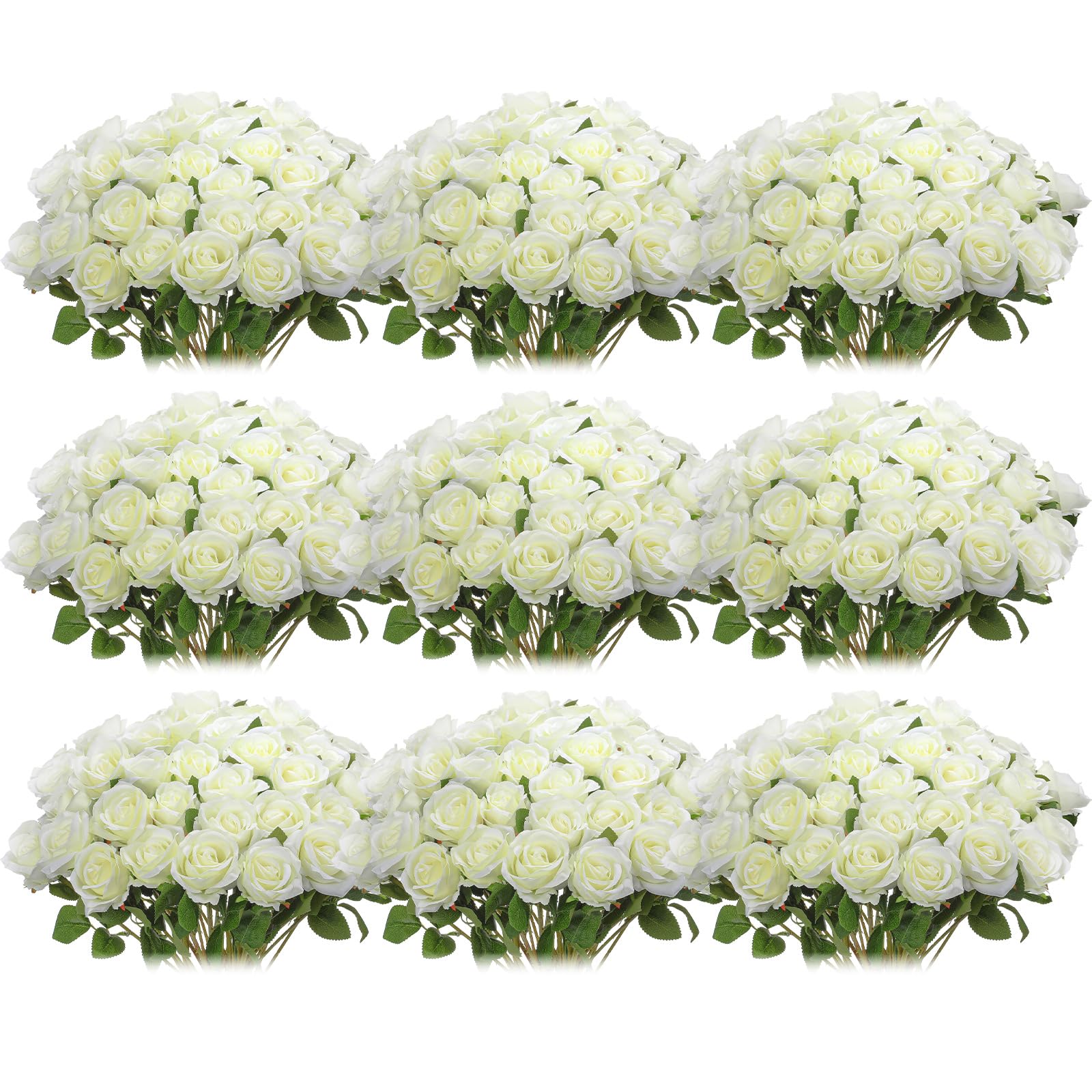 Jexine 100 Pieces Artificial Roses Flowers Bulk, Long Stem Realistic Fake Silk Roses Bouquet for Table Centerpiece Vases Wedding Party Home Kitchen Decor (White)