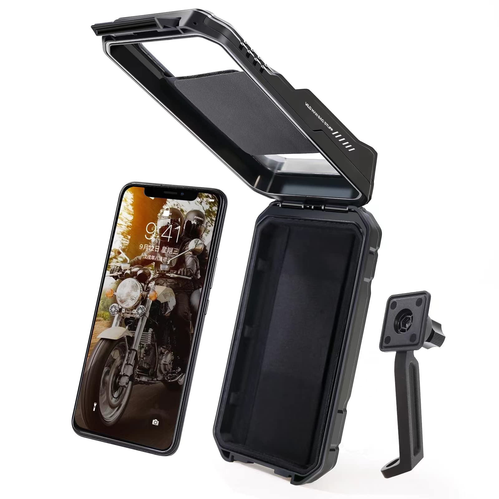 WILD MAN Motorcycle Phone Holder,Motorcycle Phone Mount Waterproof Phone Cell Phone Holder Bag 360°Rotation Phone Mount for 5.5"-6.7" Smartphones (Black)