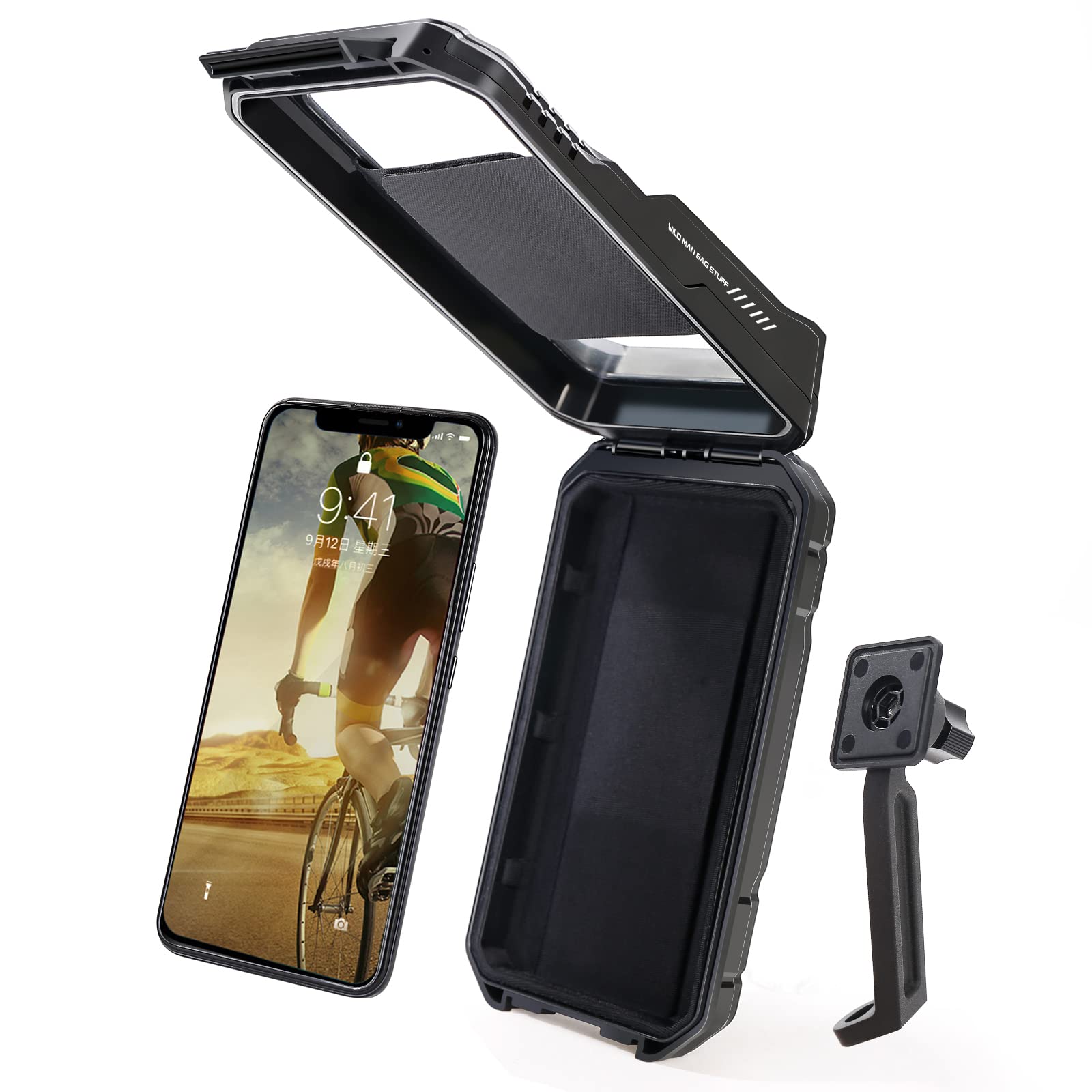 WILD MAN Motorcycle Phone Holder,Motorcycle Phone Mount Waterproof Phone Cell Phone Holder Bag 360°Rotation Phone Mount for 5.5"-6.7" Smartphones (Black)