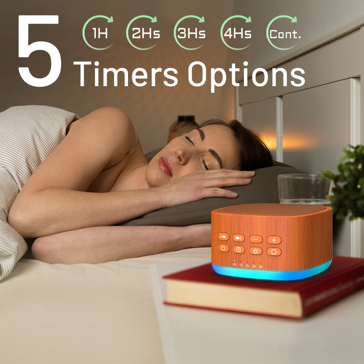 Magicteam White Noise Machine 10 Colors Lights and 25 Soothing Sounds Sleep Sound Machine with 5 Timers with Memory Feature Portable Sound Machine for Baby Adults. (Wood)