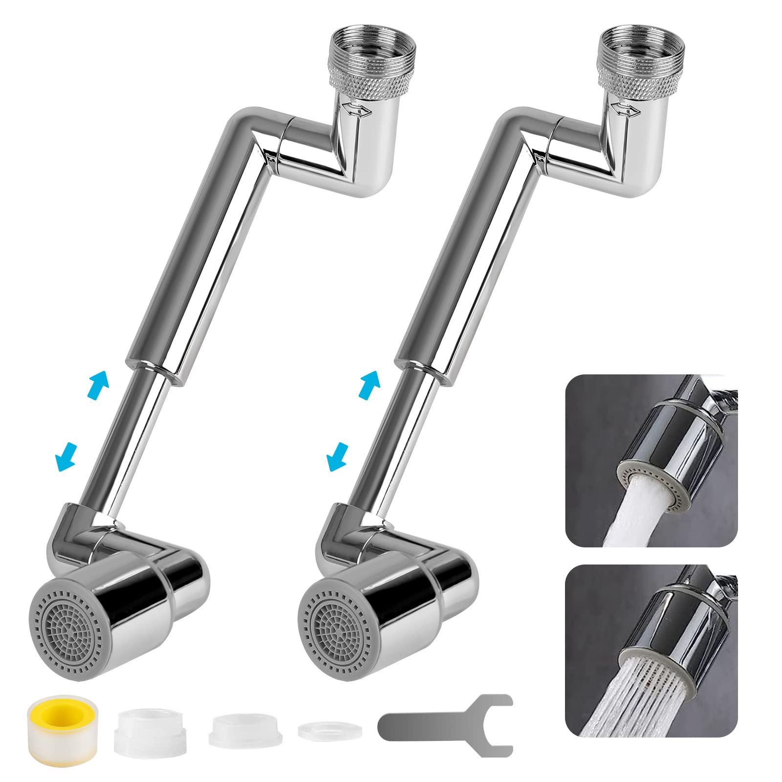 2 Pack Aihaomai 1440° Swivel Faucet Extender (1080°+360°+ Stretch),Faucet Attachment,Sink Faucet Attachment with 2 Water Modes for Kitchen or Bathroom,Foldable Sink Aerator