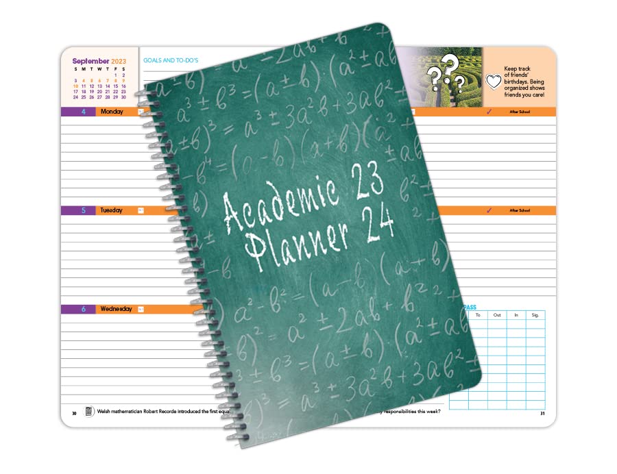 Dated High School Student Planner 2023-2024 Academic School Year, Small (5.5" by 8.5") Block Style Datebook with Classic High Block Cover