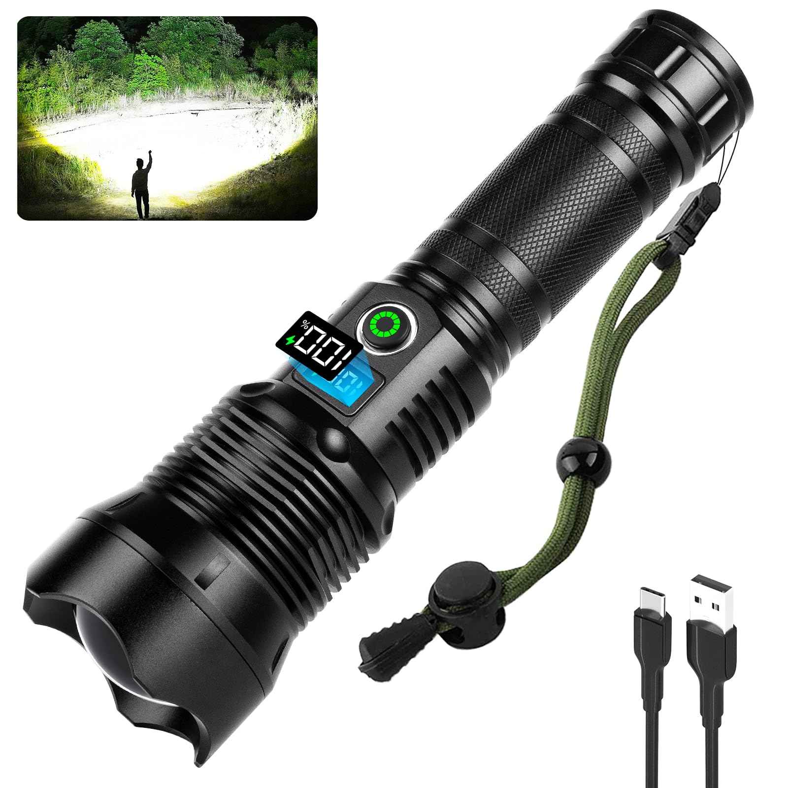 Alicegirl Flashlights High Lumens Rechargeable - 990000 Lumen LED Brightest Flashlight with LCD Digital Display, 5 Modes, IPX6 Waterproof Powerful Handheld Flash Light for Camping Home